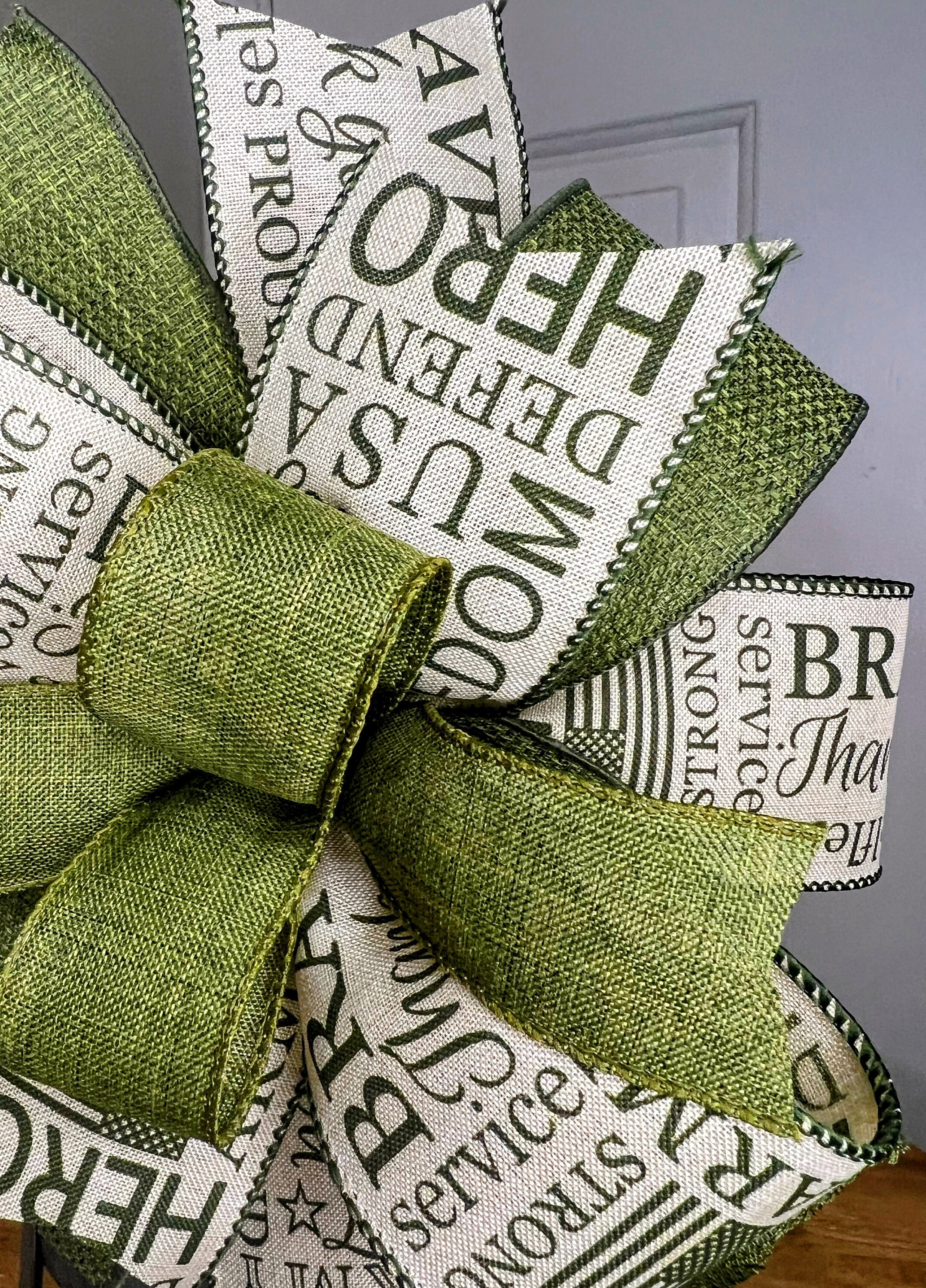 Army Forge Bow, Army Bow, Green and Burlap Bow, Bow for Lantern Wreath ...