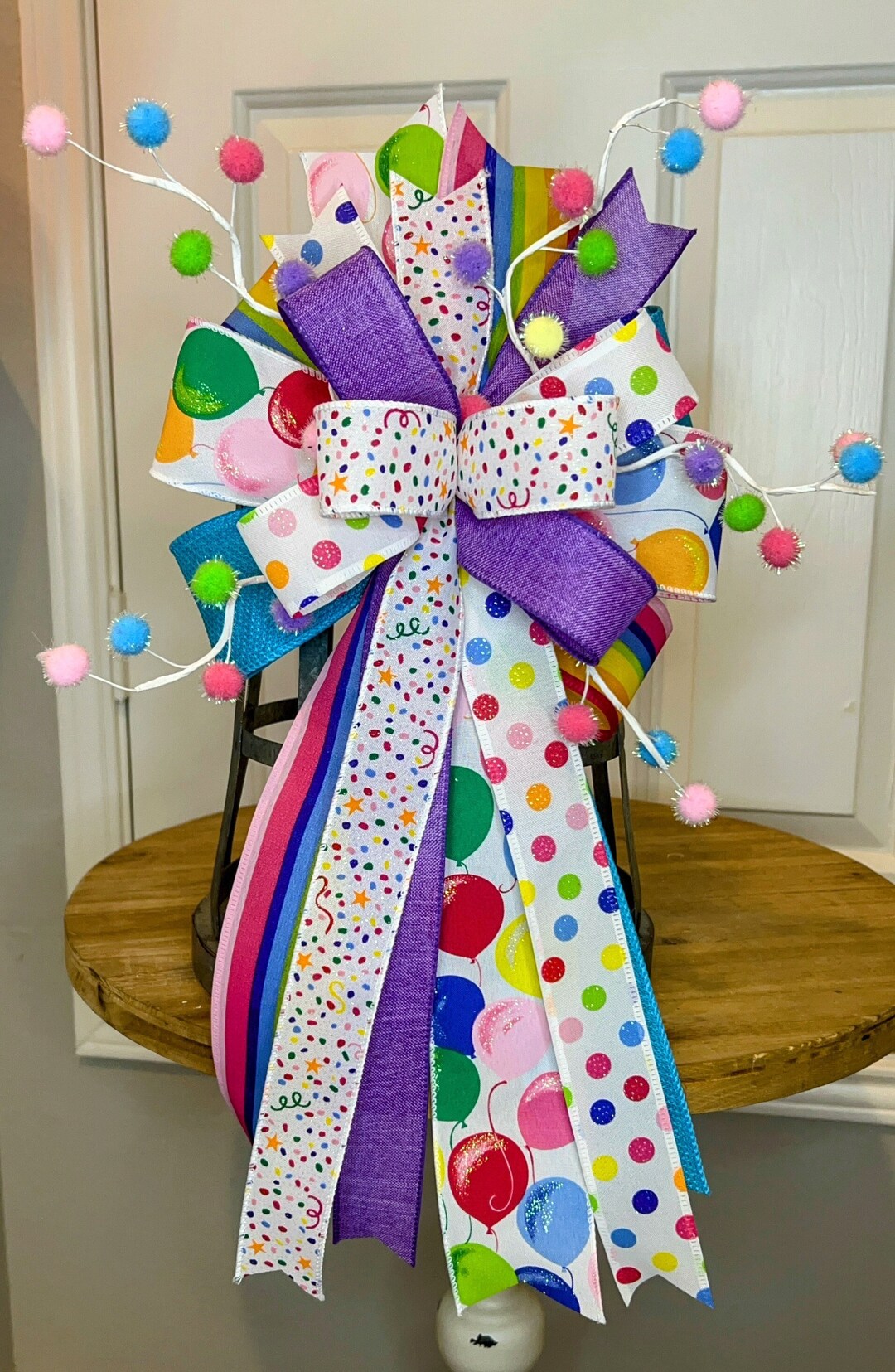 Happy Birthday Bow for Front Door, Rainbow Bow, Lantern Bow, Wreath Bow ...