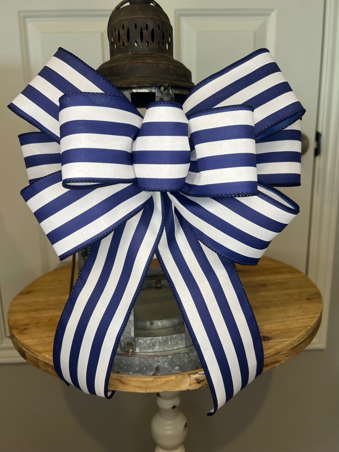 Welcome Bow, Navy Stripe Bow, White and Navy, Farmhouse, Classroom ...