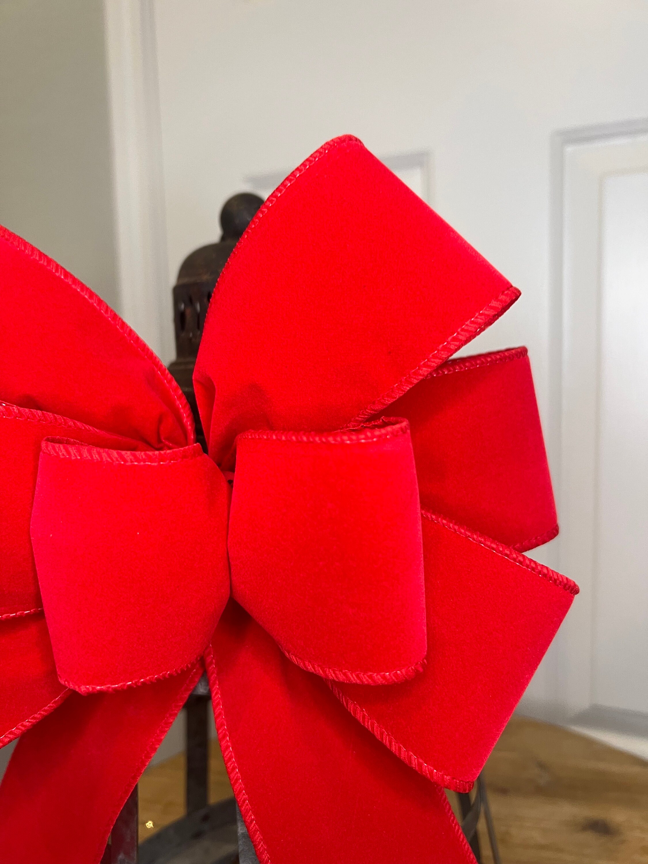 Christmas Bow Red Velvet Bow Christmas Tree Topper Front Etsy