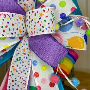Happy Birthday Bow for Front Door, Rainbow Bow, Lantern Bow, Wreath Bow ...