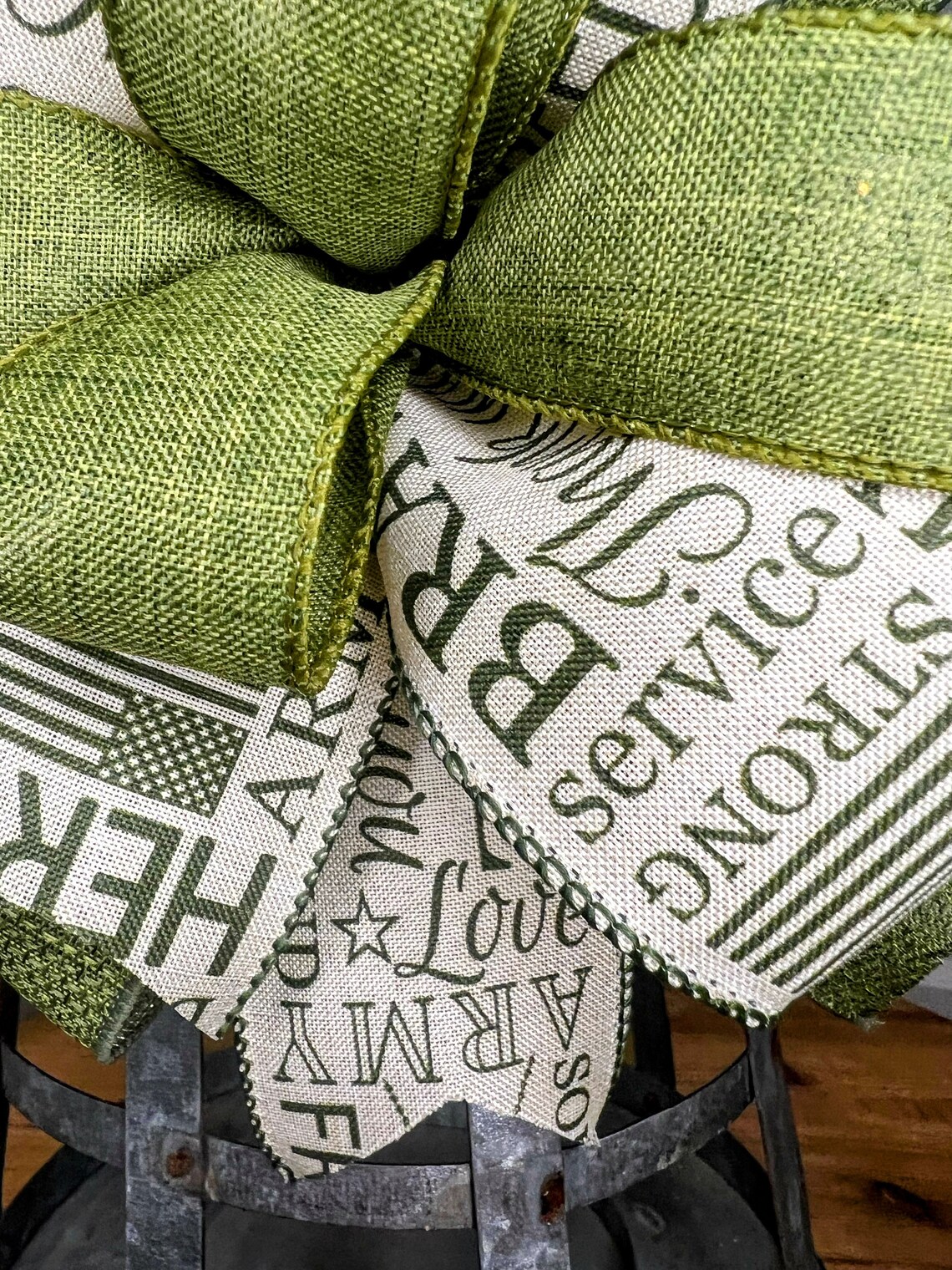 Army Forge Bow, Army Bow, Green and Burlap Bow, Bow for Lantern Wreath ...