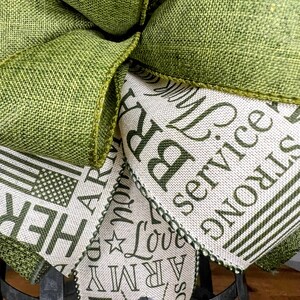 Army Forge Bow, Army Bow, Green and Burlap Bow, Bow for Lantern Wreath ...