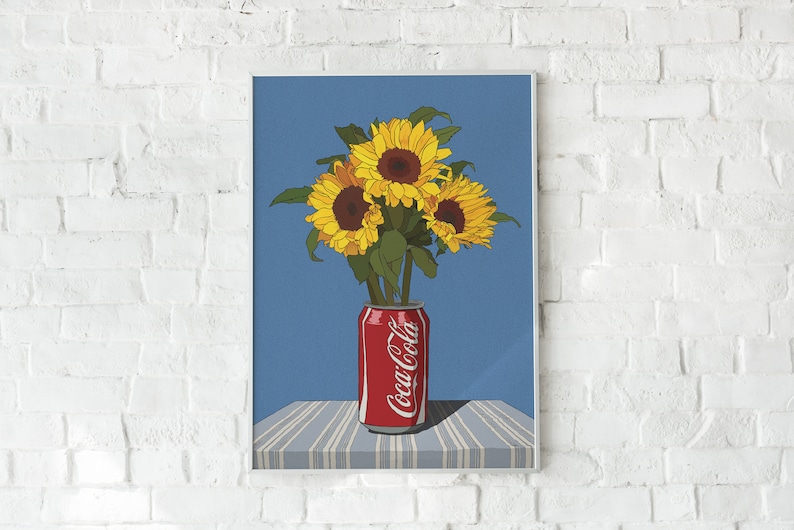 Girasol en Coca-Cola, Estampados florales con lata de Coca-Cola, Arte ...