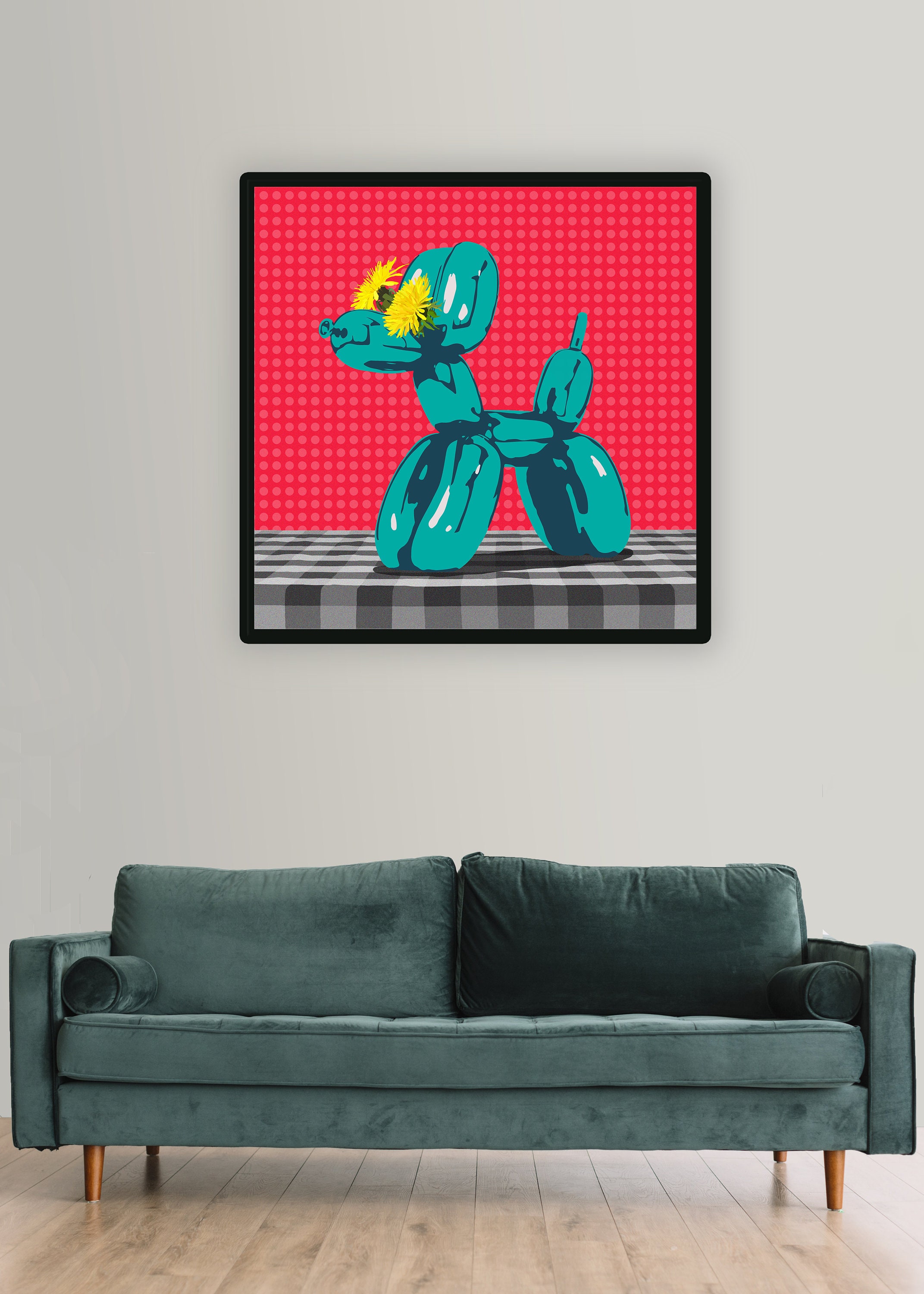 Balloon Dog Poster Floral Art, Poodle With Dandelion Flower, Hot Pink ...