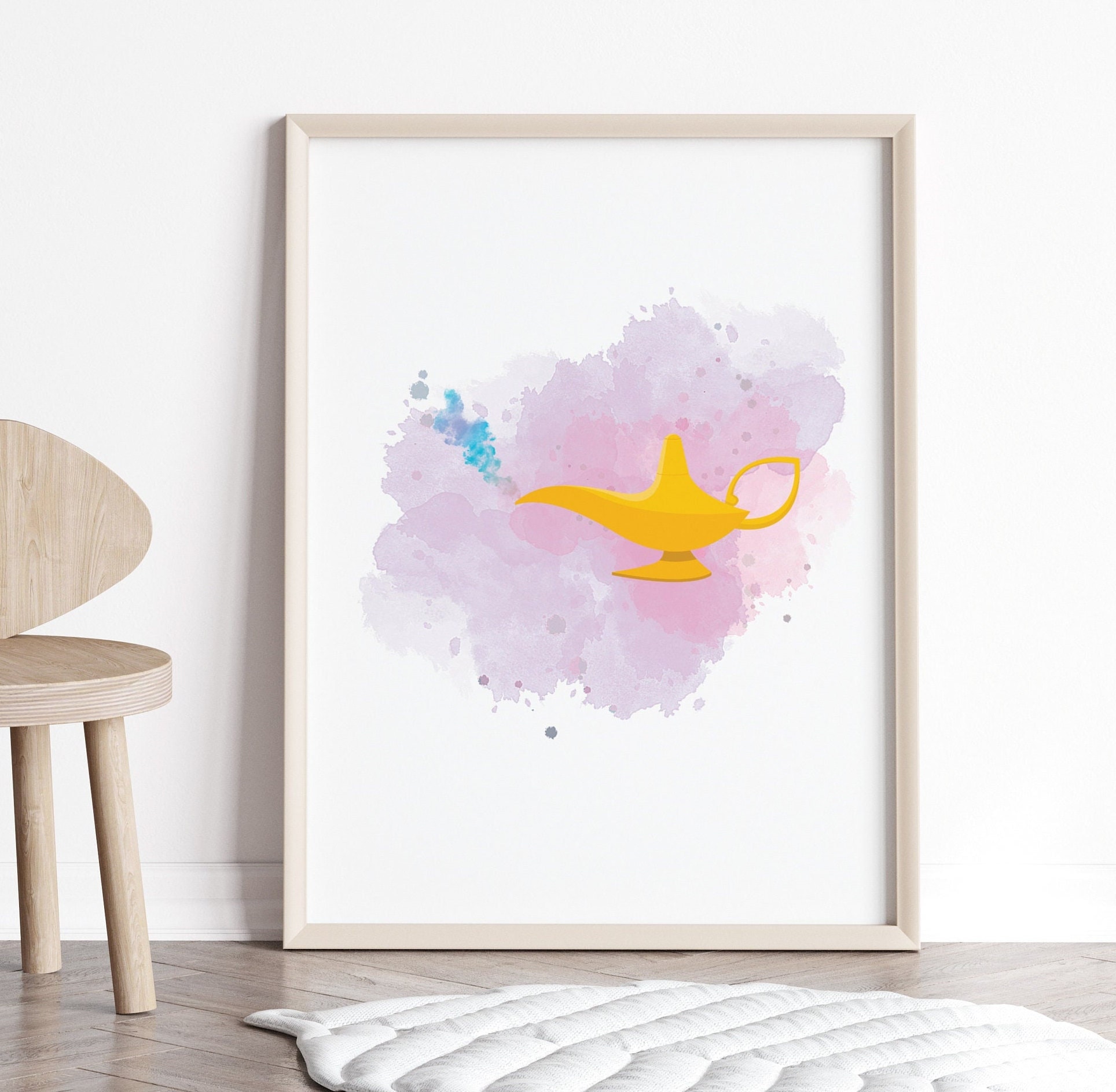 Aladdin Magic Lamp Art Print, Watercolor Wall Art for Girls Room or ...