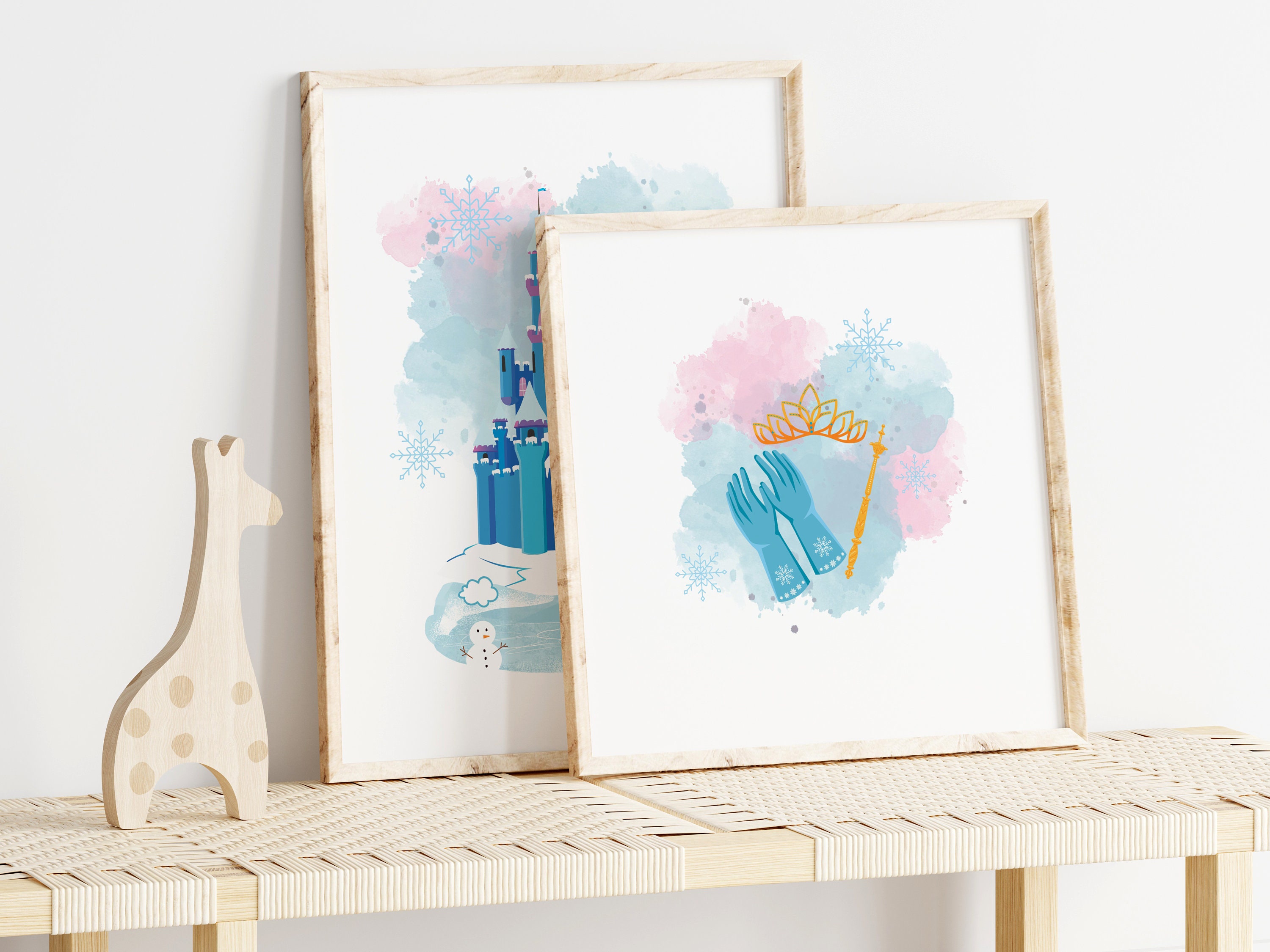 Frozen Elsa Crown and Gloves Art Print, Watercolor Princess Wall Art ...