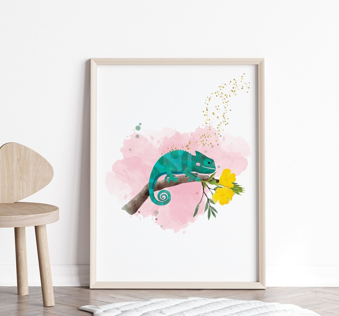 Tangled Chameleon Art Print, Watercolor Wall Art for Girls Room or ...