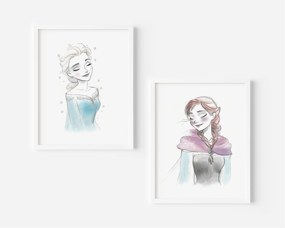 Princess Elsa and Anna Art Print Set, Instant Download, Frozen Art ...