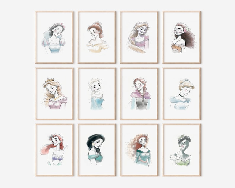 Watercolor Princess Art Prints: Nursery Decor, Set of 12 (digital ...