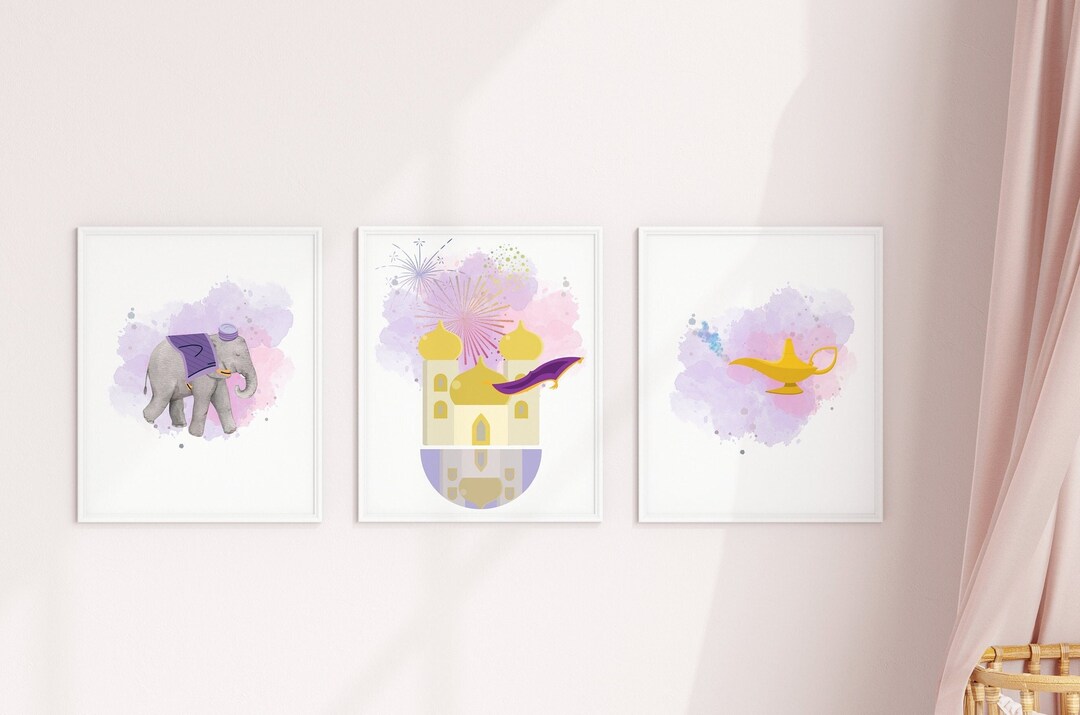 Aladdin Art Print Set of 3, Watercolor Wall Art for Girls Room or ...