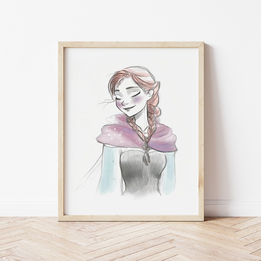 Princess Anna Frozen Art Print, Girls Nursery, Sketched Princess Wall ...