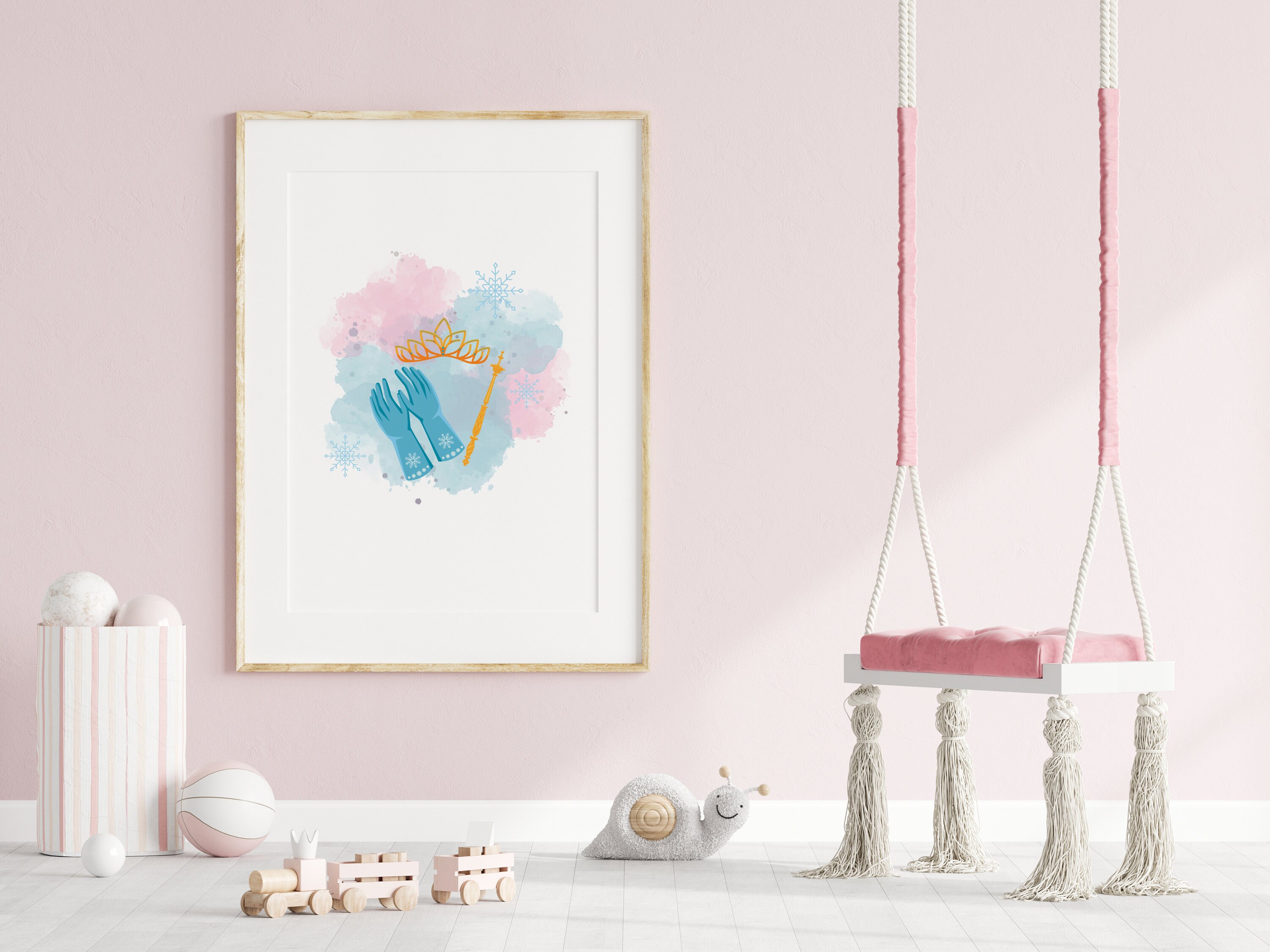 Frozen Elsa Crown and Gloves Art Print, Watercolor Princess Wall Art ...