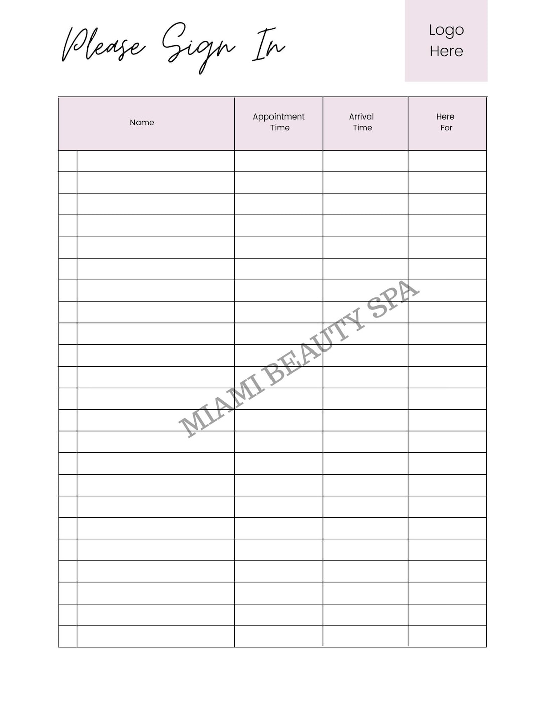 Editable Sign in Sheet, Spa or Salon Sign in Sheet - Etsy