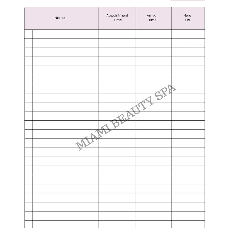 Salon Sign in Sheet - Etsy