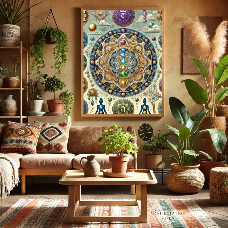 Chakra Meditation Mandala Poster, Yoga Wall Art, Spiritual Home Decor ...