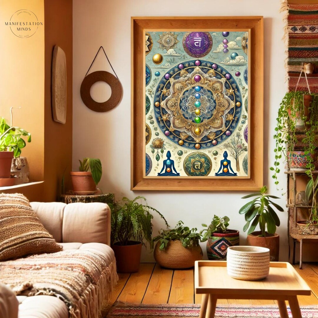 Chakra Meditation Mandala Poster, Yoga Wall Art, Spiritual Home Decor ...