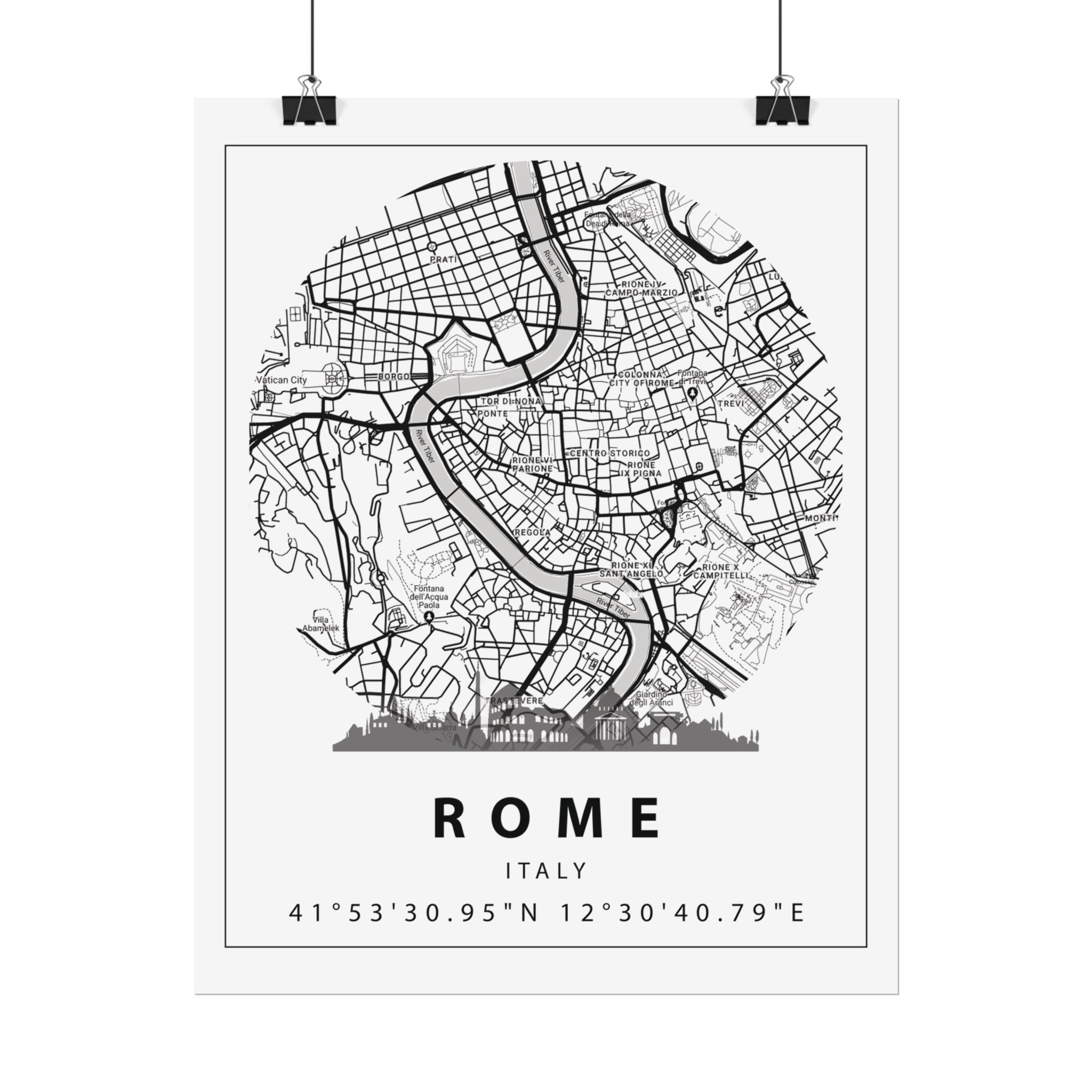 Rome Map Travel Poster, Retro Wall Art, Travel and Adventure Print ...