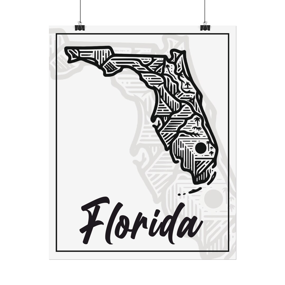 Florida State Map Travel Poster, Retro Wall Art, Travel and Adventure ...
