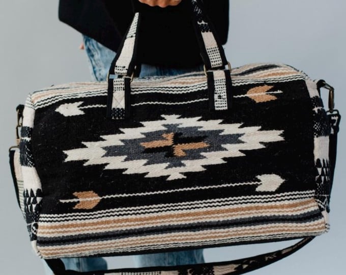 Black, Gray, Brown and Cream Boho Aztec Duffel Bag, Weekender Bag ...