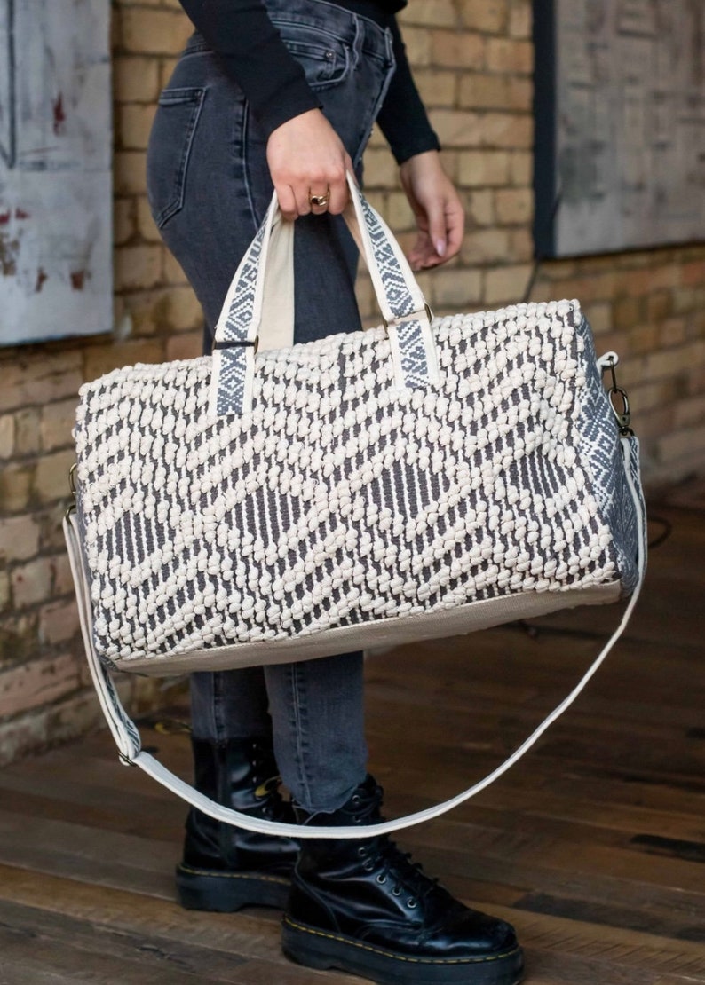 Grey and Cream Aztec Duffel Bag Weekender Bag Handwoven - Etsy