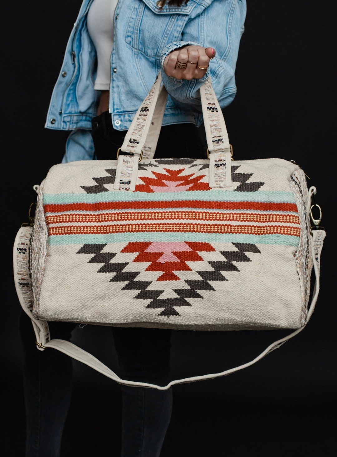 Handmade Boho Aztec Duffel Bag, Weekender Bag, Neutral Bag, Beach Bag ...
