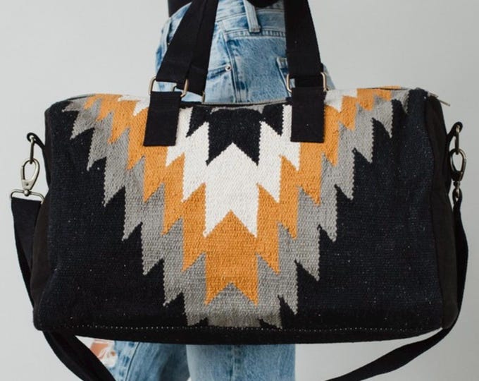 Black Gray Mustard and Cream Aztec Boho Duffel Bag, Weekender Bag ...