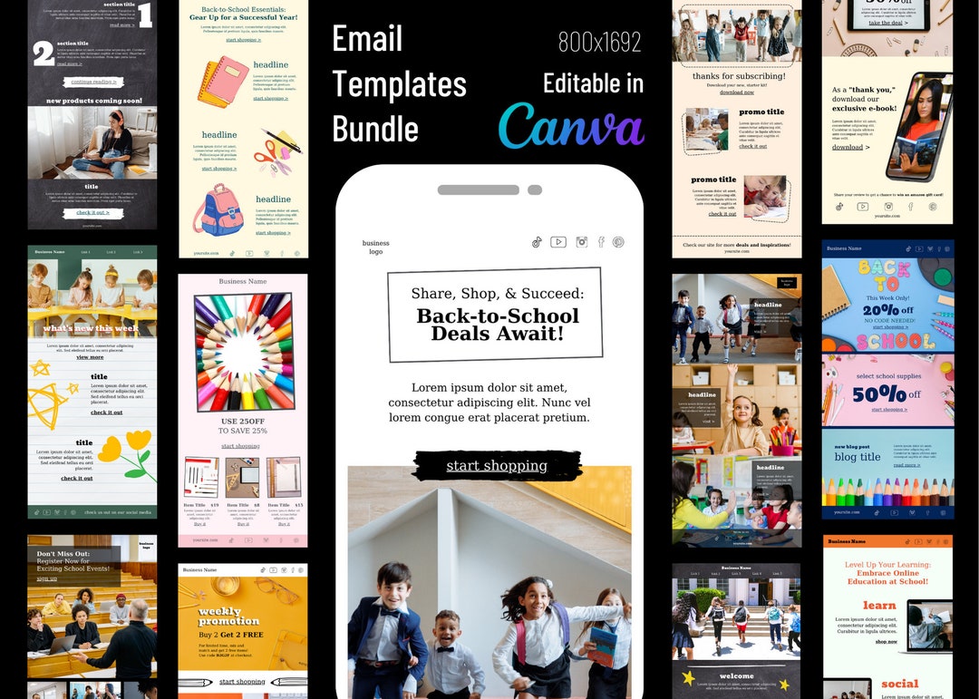 Email Template Bundle Nesletter School Back-to-school Sales Welcome ...