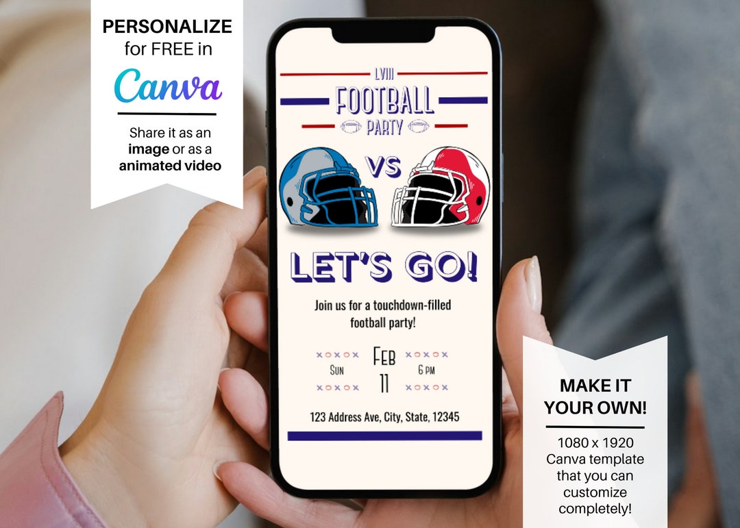 Super Bowl Football Party Invitation Card Digital Mobile Phone RCS SMS ...