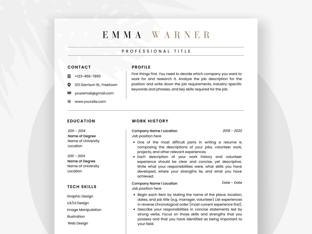Tech Support Resume Template-ats Friendly Professional - Etsy