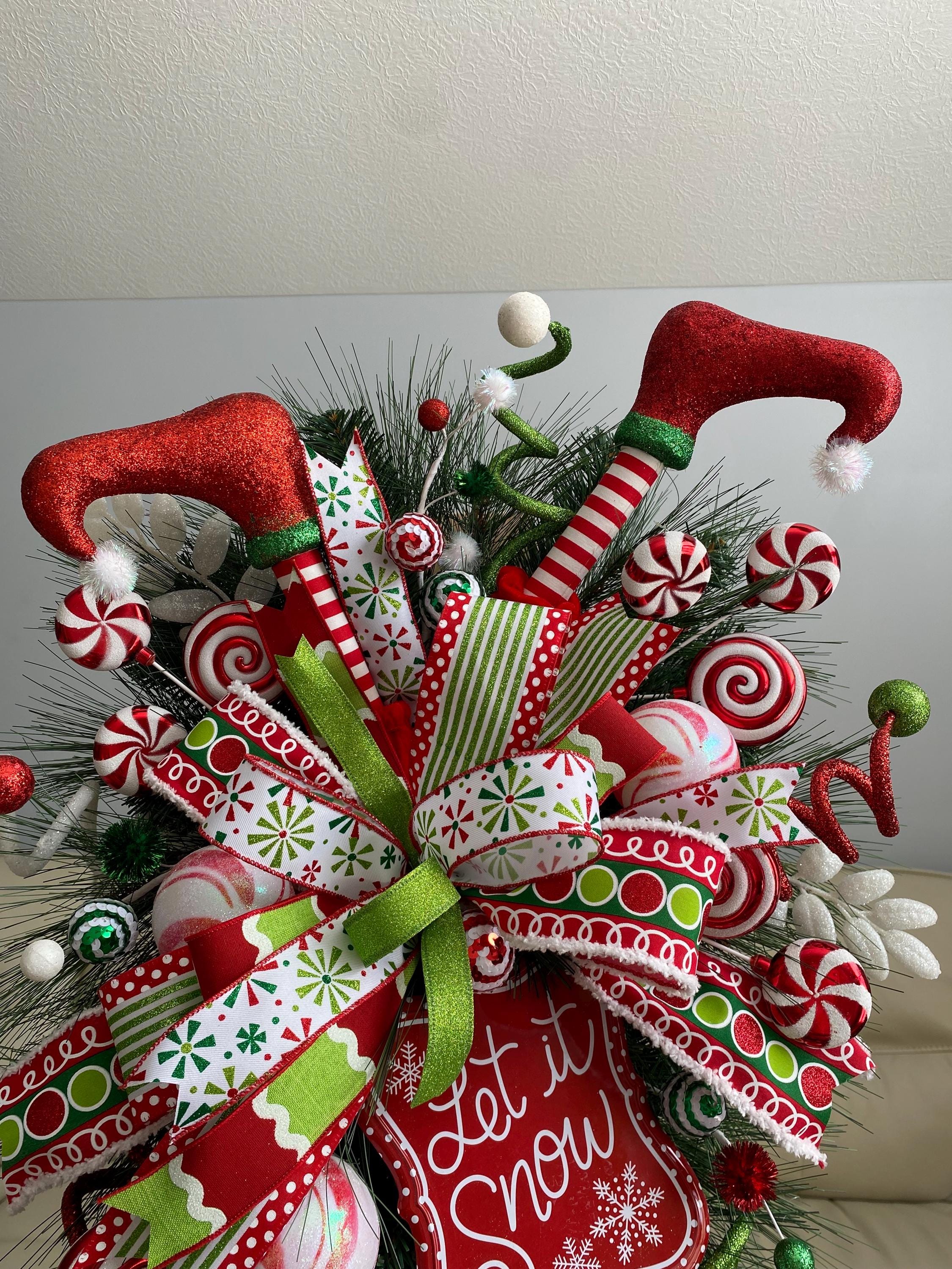 Whimsical Christmas Holiday Swag Wreath in Lime Green, Red and White ...