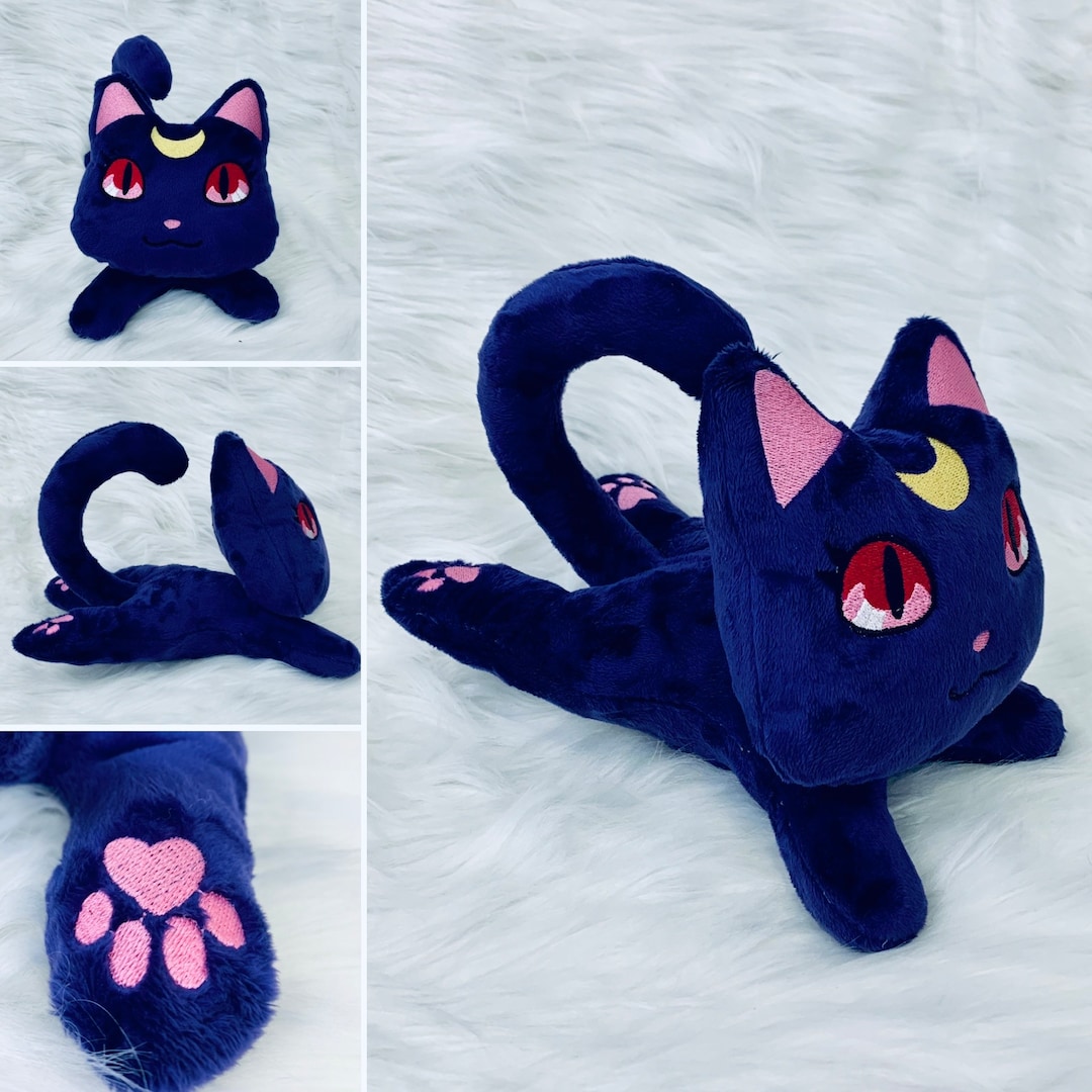 Crescent Moon Cat Plushie, Family Kitten, Handmade, Anime Monster ...
