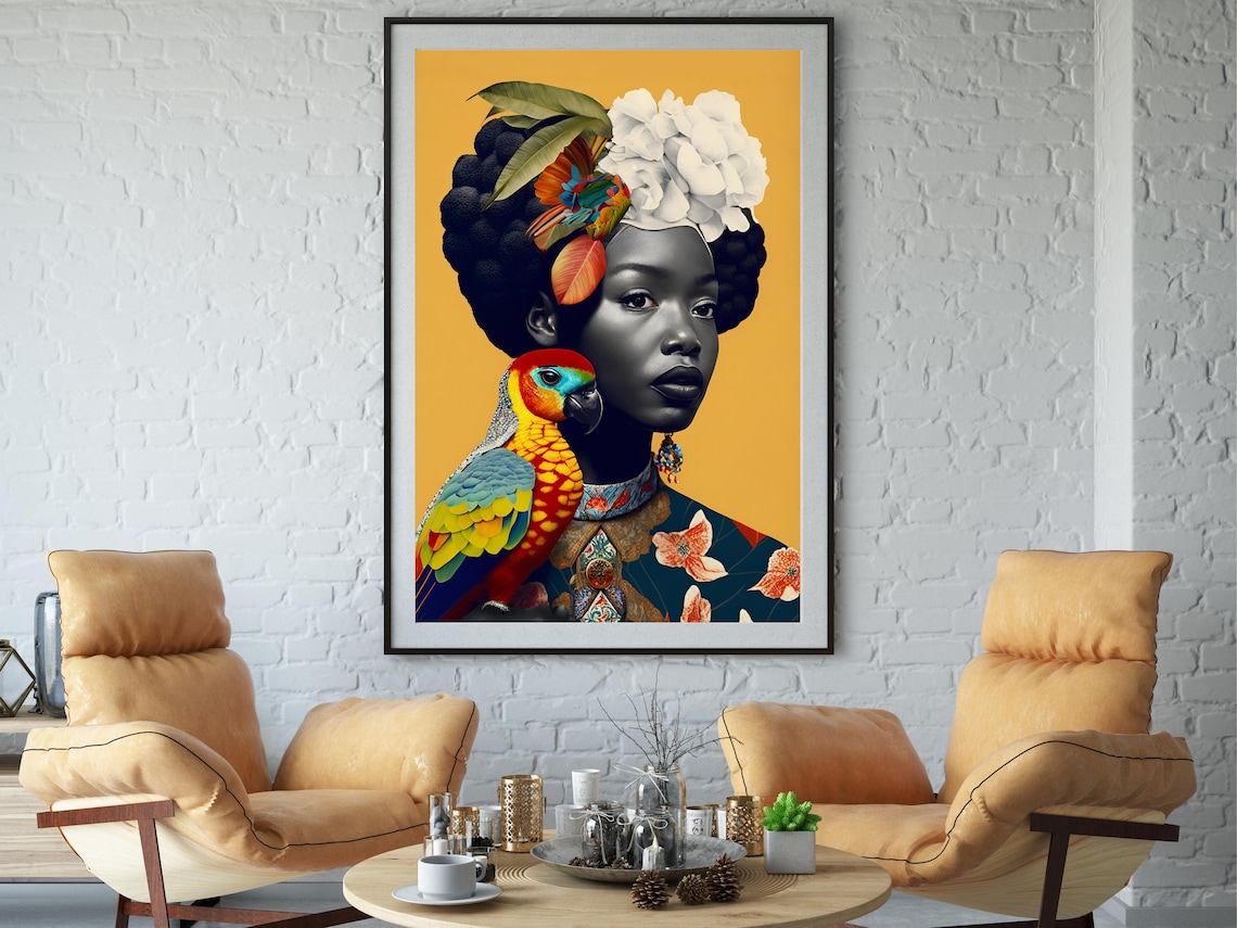 Woman, Parrot, Retro Collage Art, Surreal Art, Vintage Wall Art, Retro ...