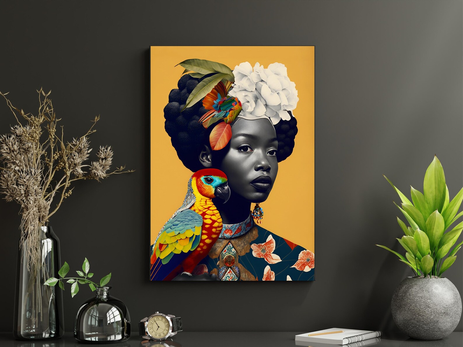 Woman, Parrot, Retro Collage Art, Surreal Art, Vintage Wall Art, Retro ...