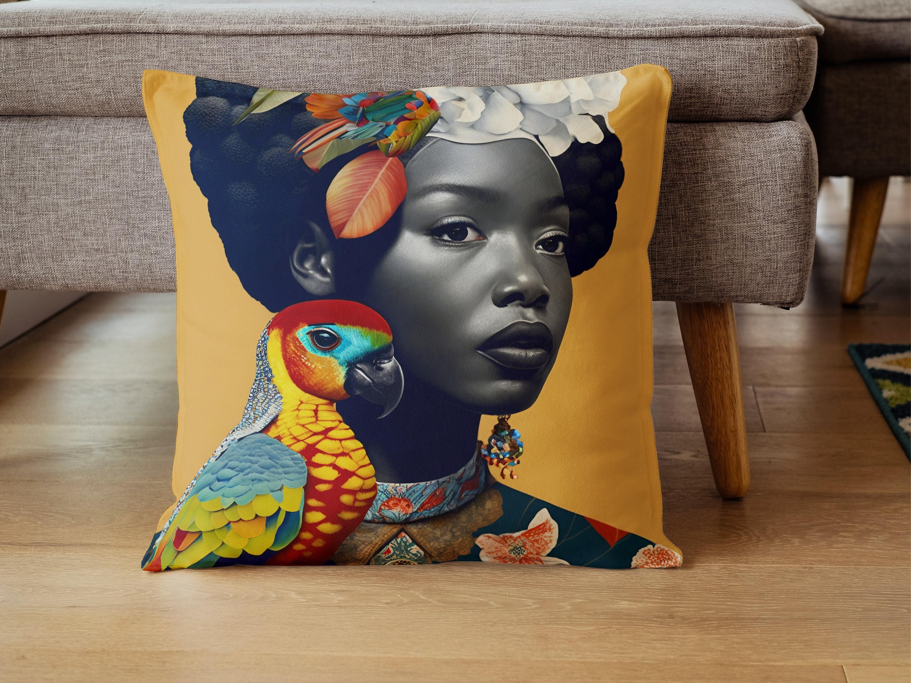 Woman, Parrot, Retro Collage Art, Surreal Art, Vintage Wall Art, Retro ...