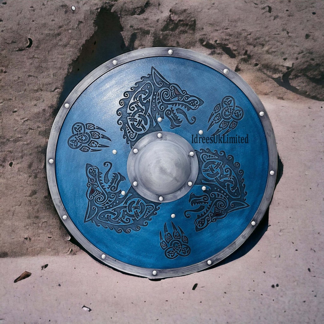 Buy Viking Shield Red Wolf Wooden Viking Cosplay Shield Medieval Round ...