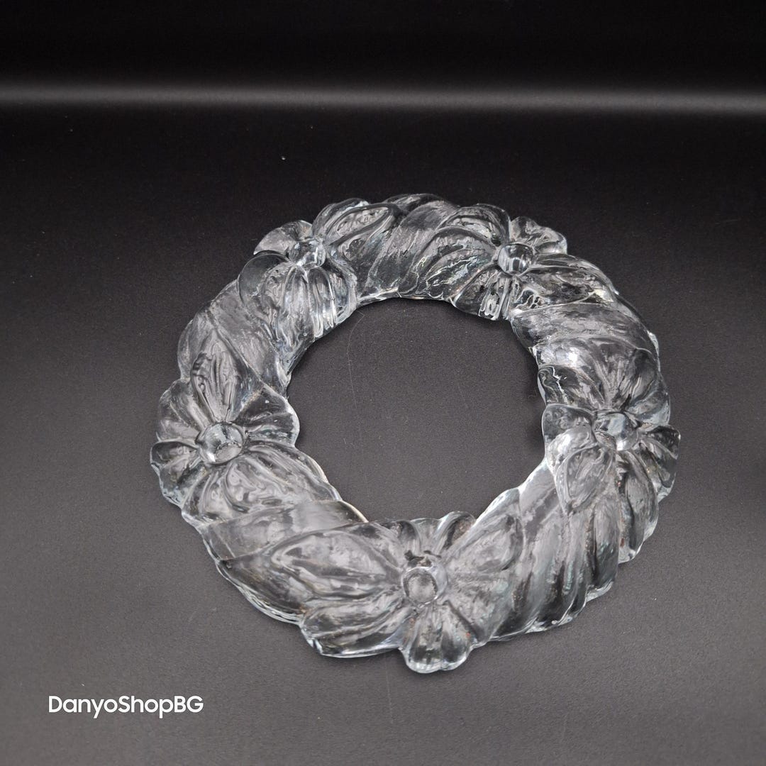 Vintage Nybro Crystal Candle Holder: Scandinavian Floral Wreath, Mid ...