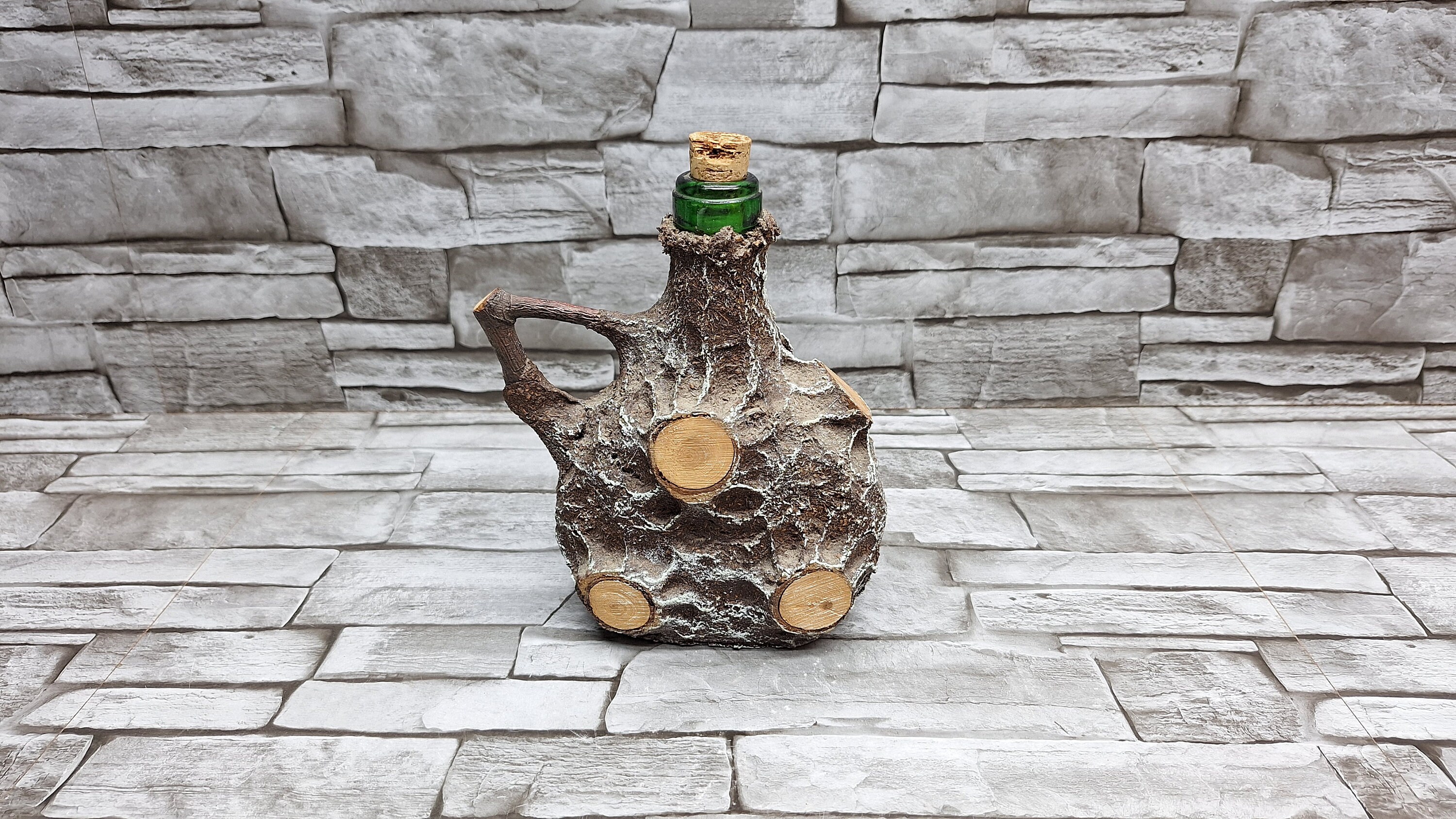 Vintage Austrian Rare Bark Wood Carved Overglass Art Bottle Decanter ...
