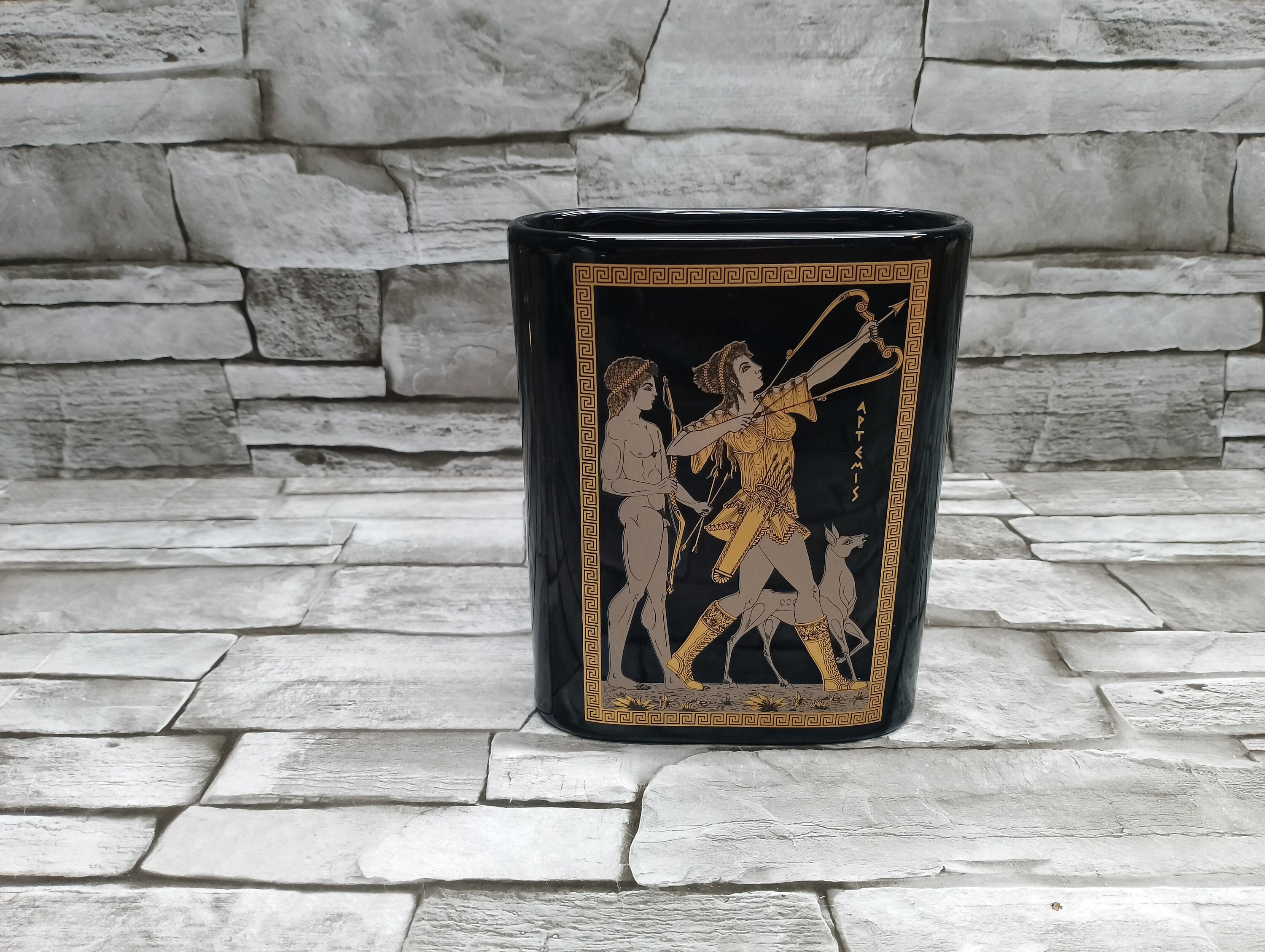 Vintage Handmade Greek Kratimenos Black Porcelain Vase With 24k Gold ...