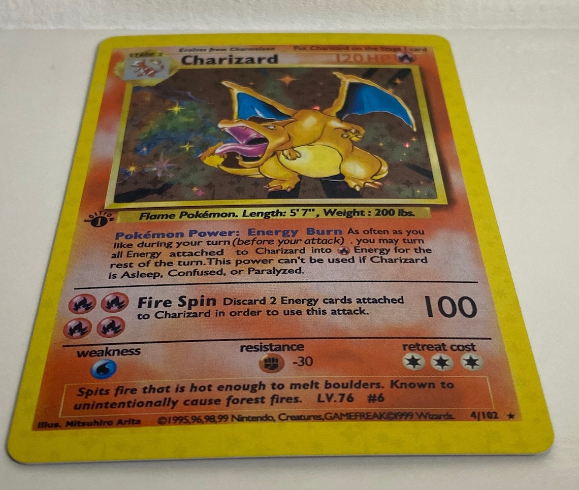 1999 Charizard 1st Edition Base Set Shadowless Holographic Proxy Card - Etsy