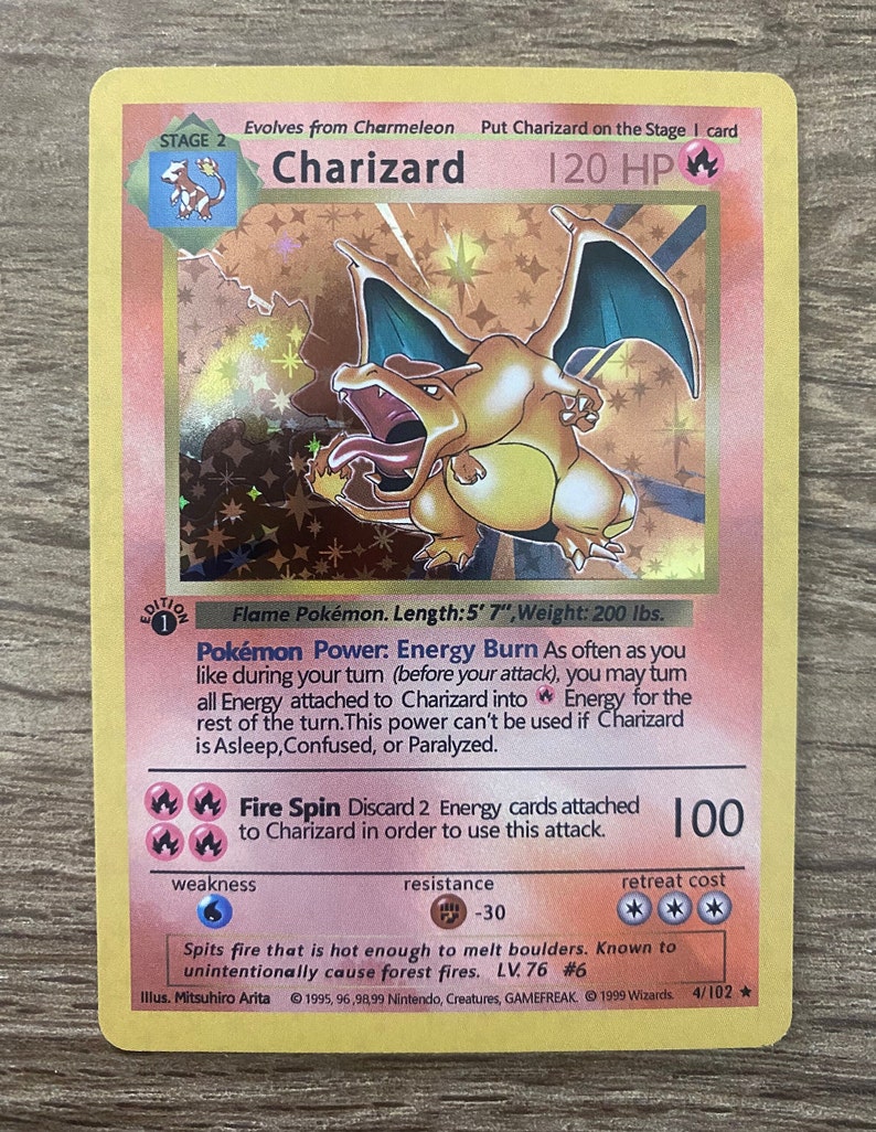 1999 Charizard 1st Edition Base Set Shadowless Holographic Proxy Card ...