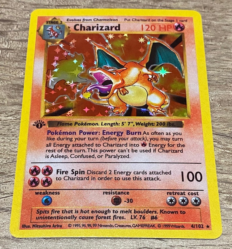 1999 Charizard 1st Edition Base Set Holographic Proxy Card - Etsy