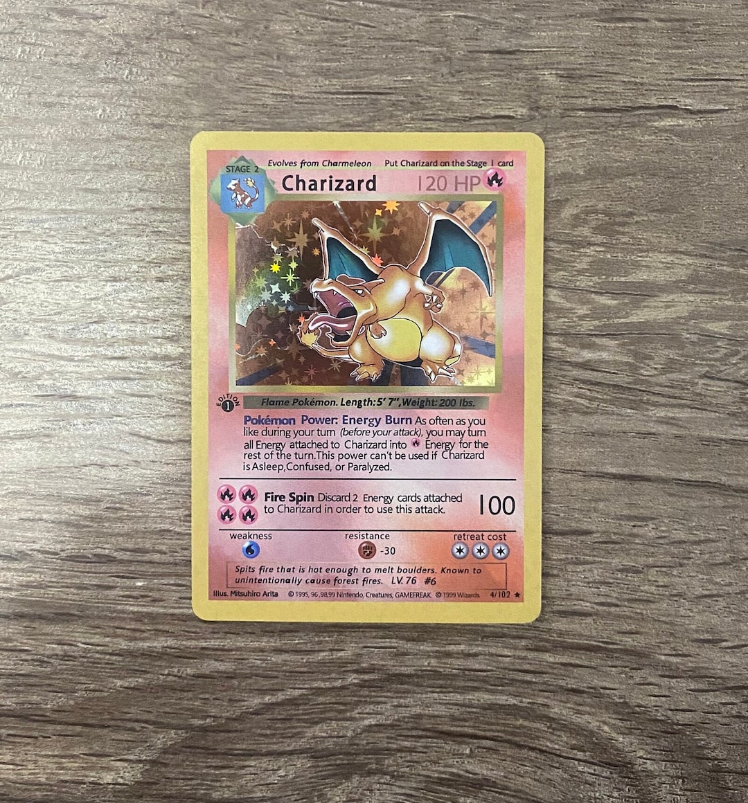1999 Charizard 1st Edition Base Set Shadowless Holographic Proxy Card ...