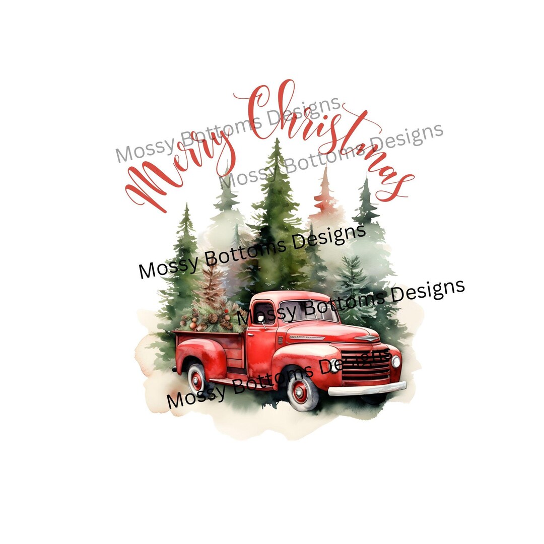 Red Truck Clipart, Christmas Card, Digital Prints, Digital Download ...