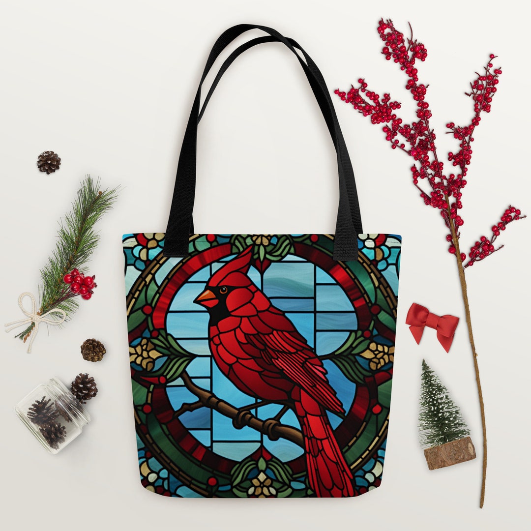Red Cardinal Stained Glass Style Tote Bag Beautiful Ethereal Unique ...