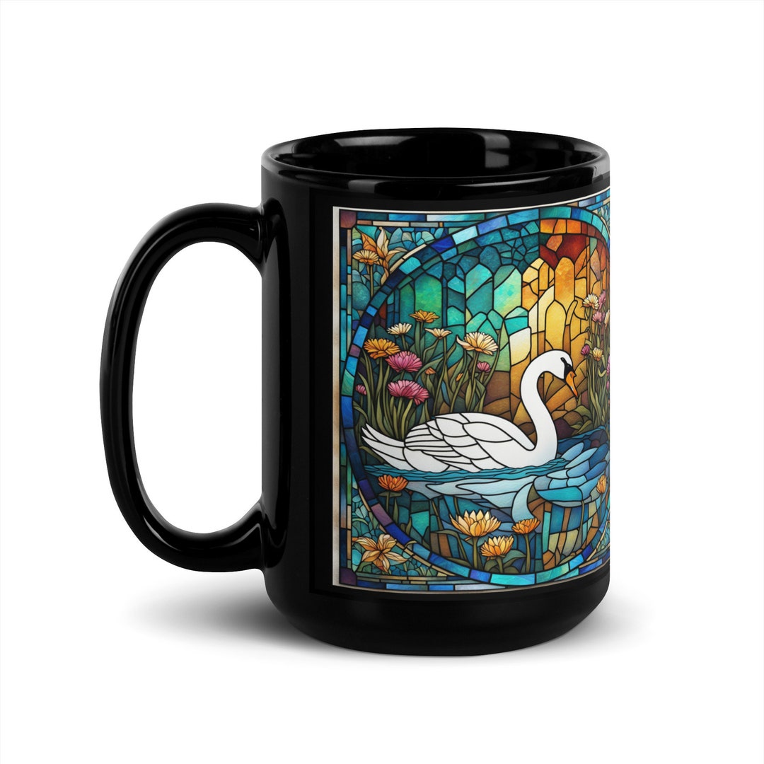 Artistic Beautiful Stained Glass Swan Mug Stained Glass Animal Ethereal ...