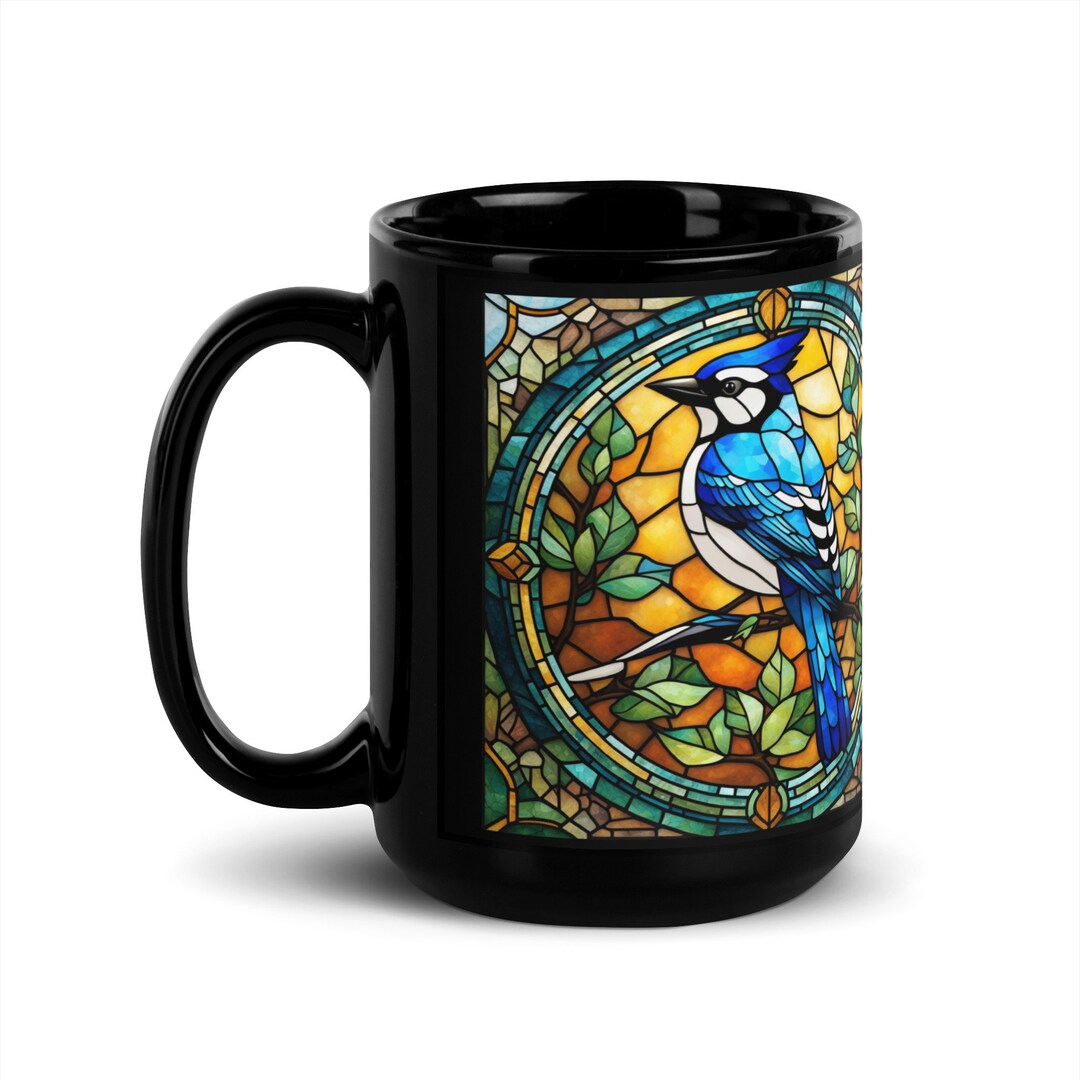 Artistic Beautiful Stained Glass Blue Jay Mug Stained Glass Animal ...
