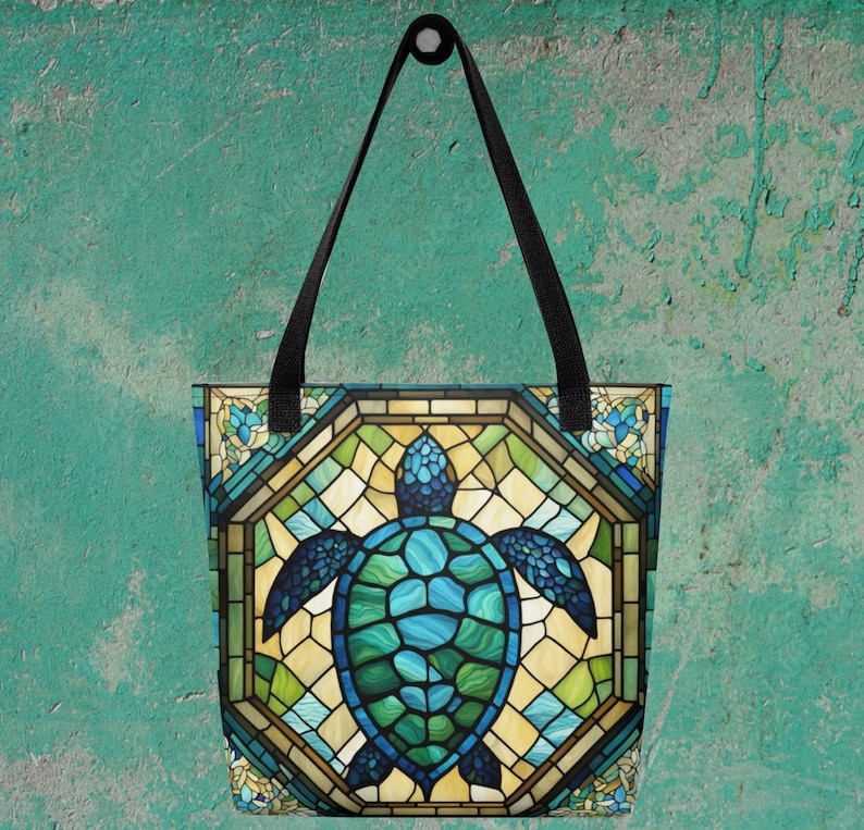 Sea Turtle Stained Glass Style Tote Bag Beautiful Ethereal Unique ...