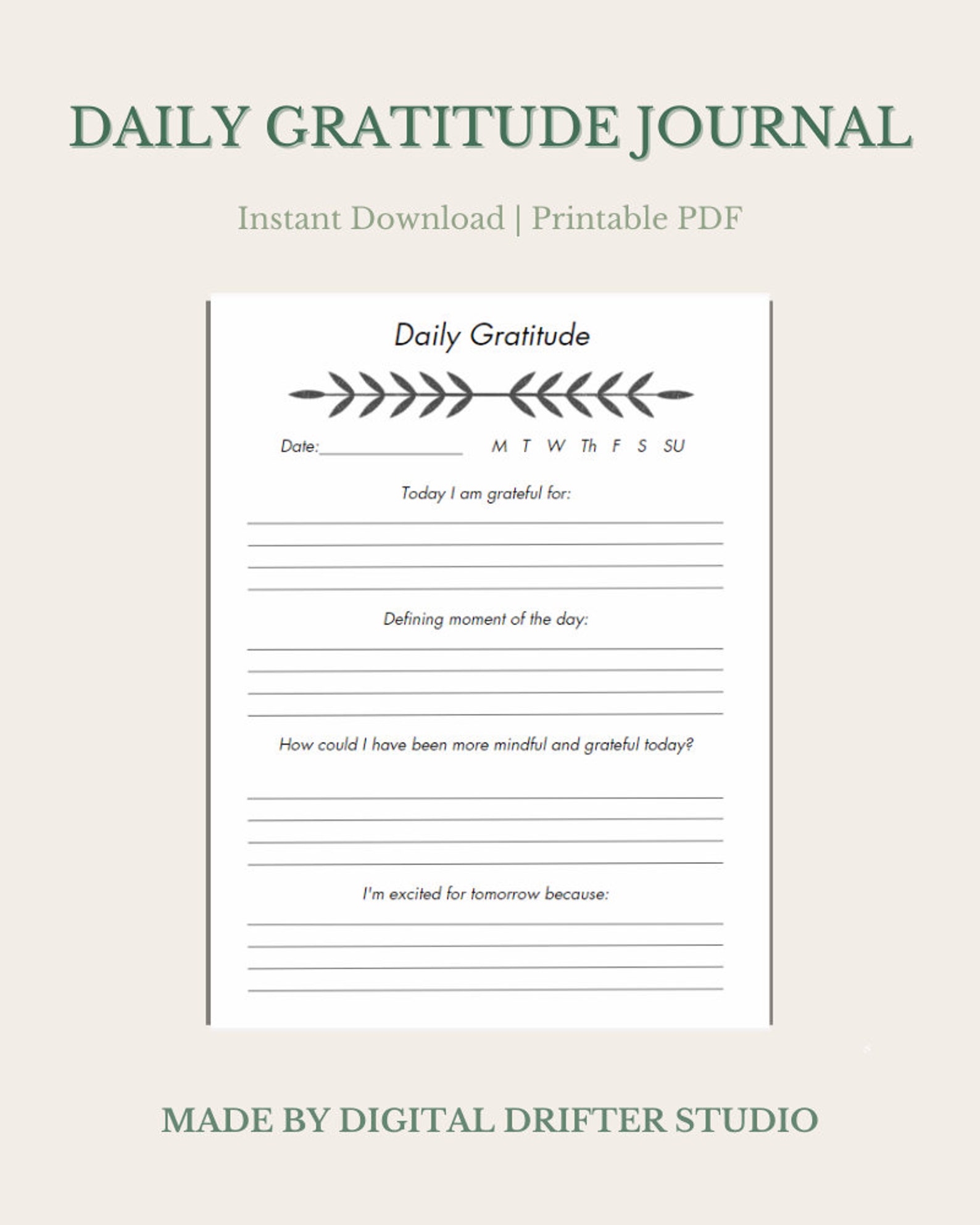 Personal Growth Daily Gratitude Journal Template Gratitude Journal ...