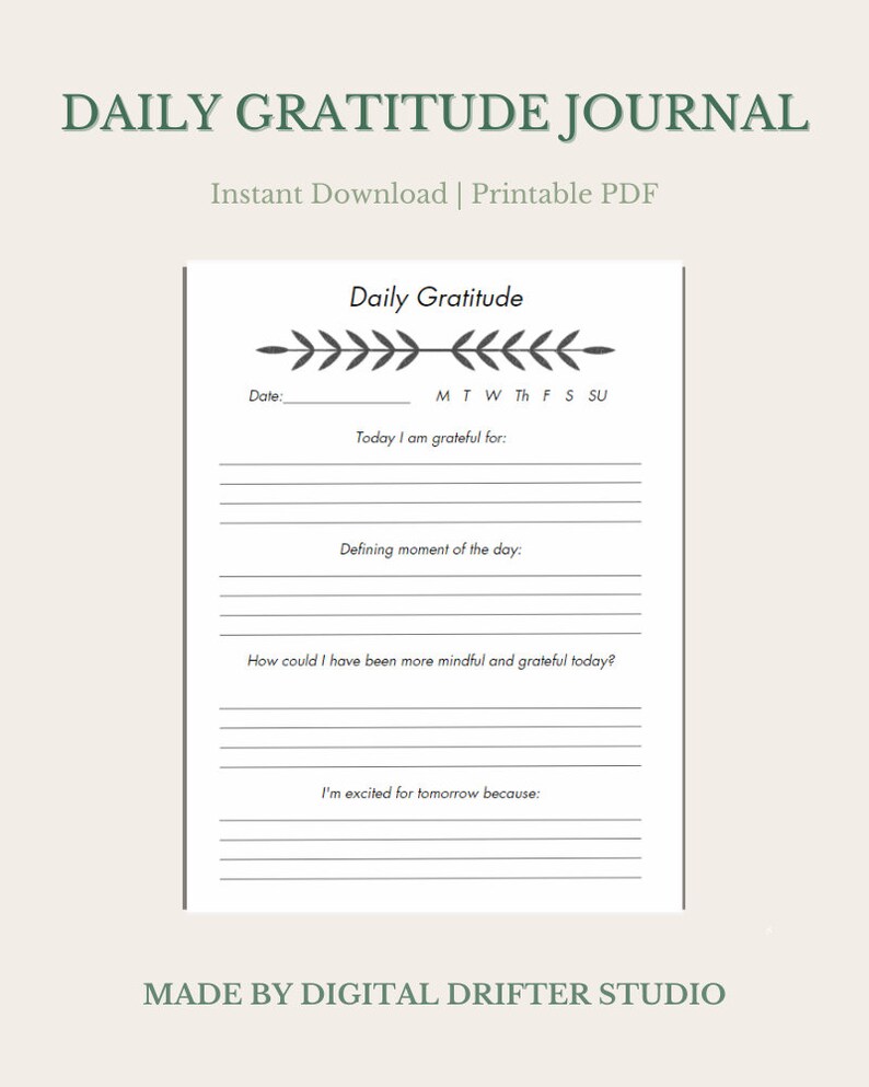 Personal Growth Daily Gratitude Journal Template Gratitude Journal ...